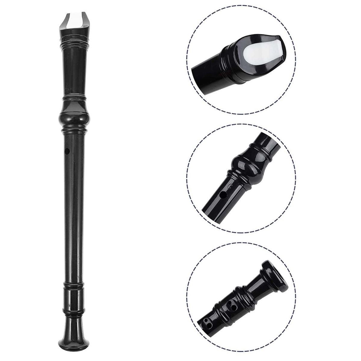 Black Soprano Descant Recorder 8 Holes with Cleaning Rod, Finger Chart ...