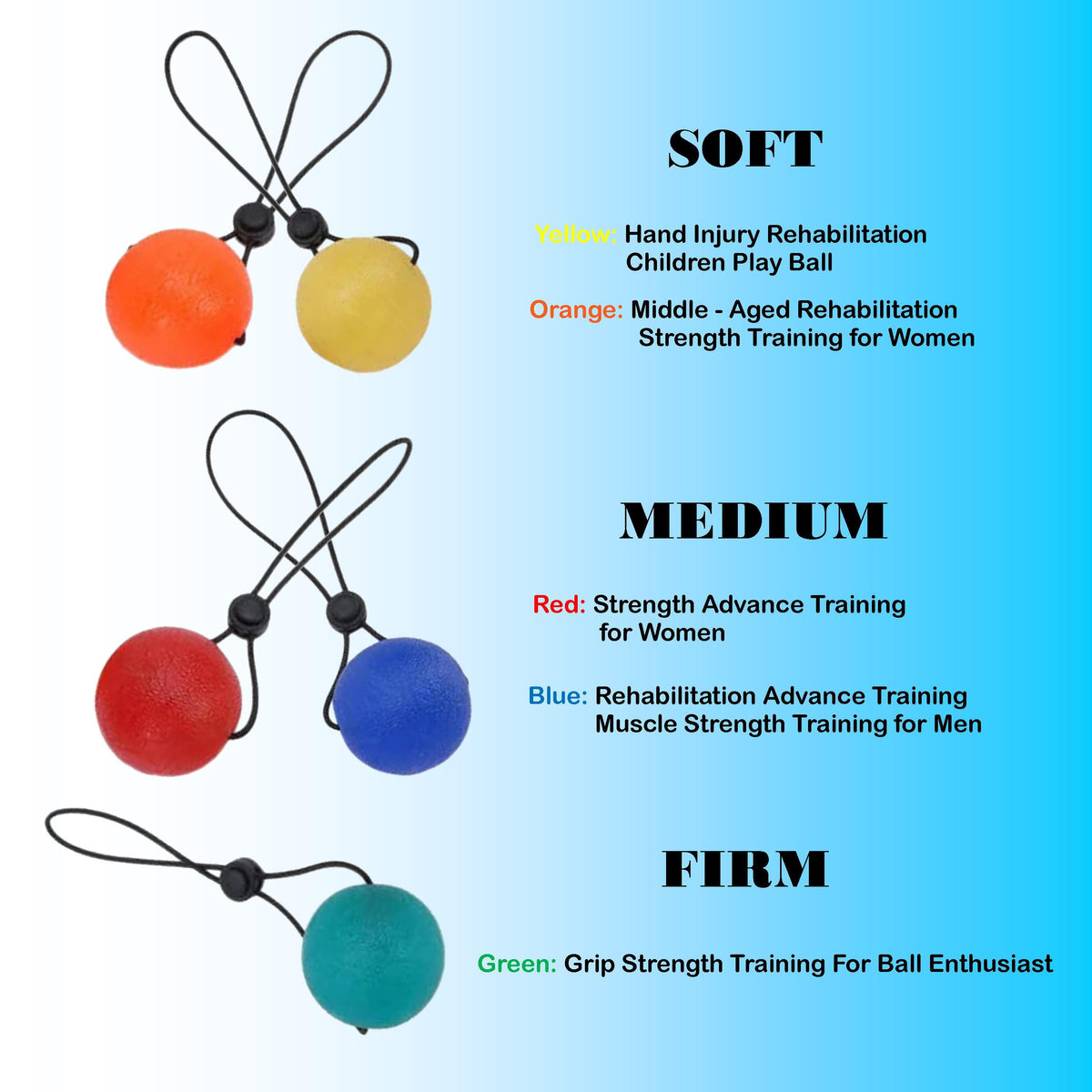 Secure Stress Ball On A String Hand Physical Therapy Relief - 5 Round ...